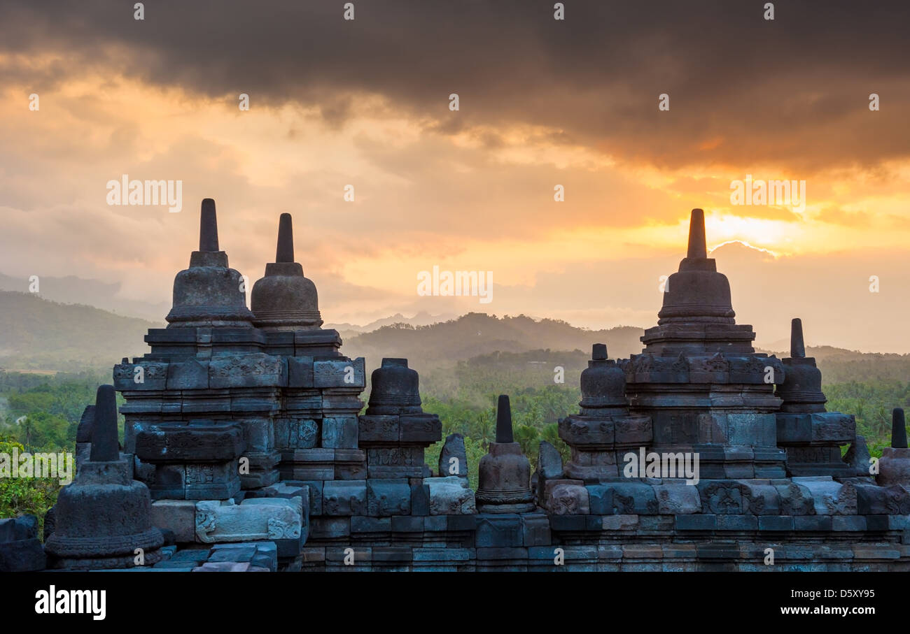 Borobudur temple at sunrise, Java, Indonesia Stock Photo - Alamy