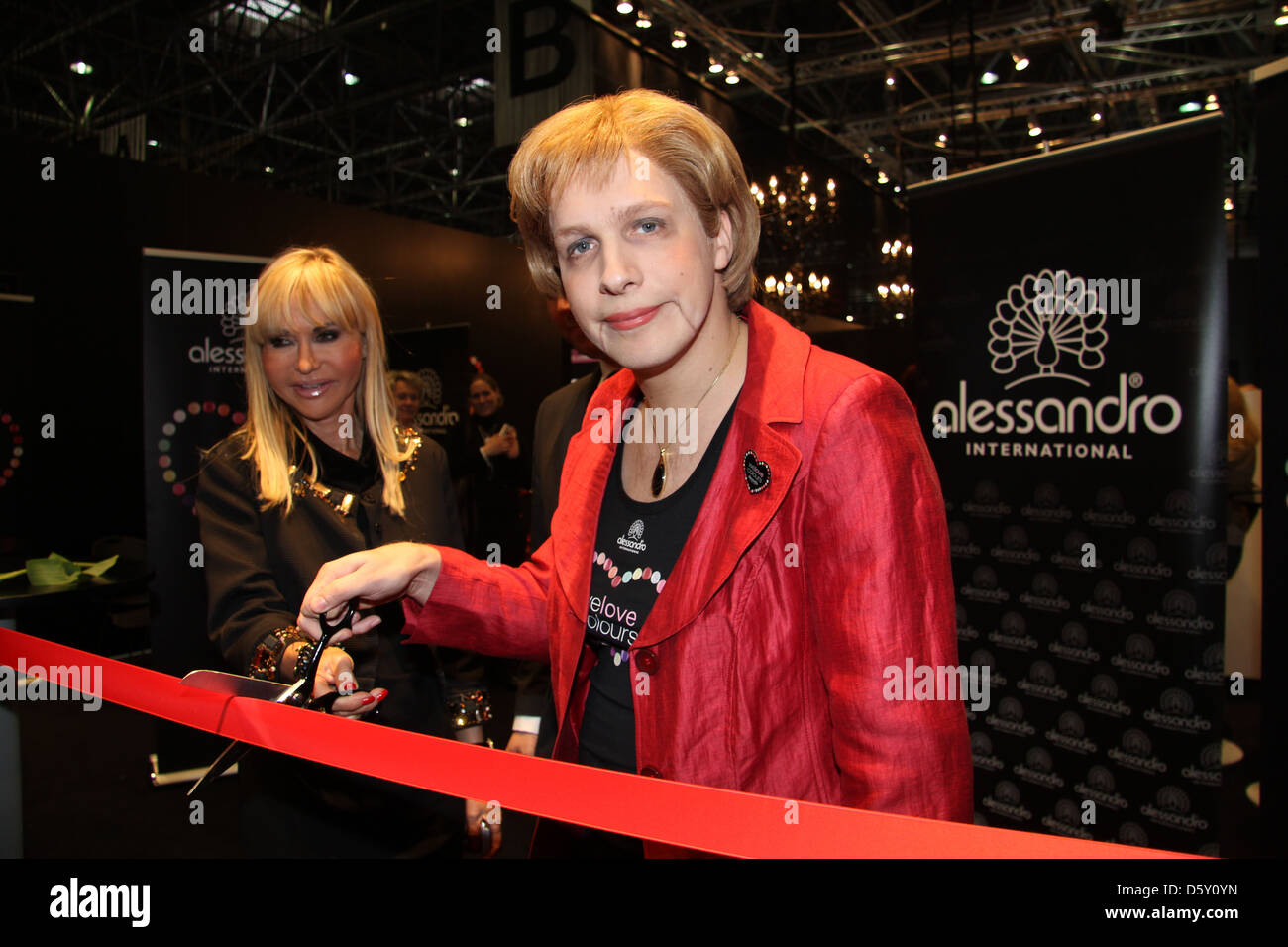 Oliver Pocher as Angela Merkel at International Beauty Trade Fair at ...