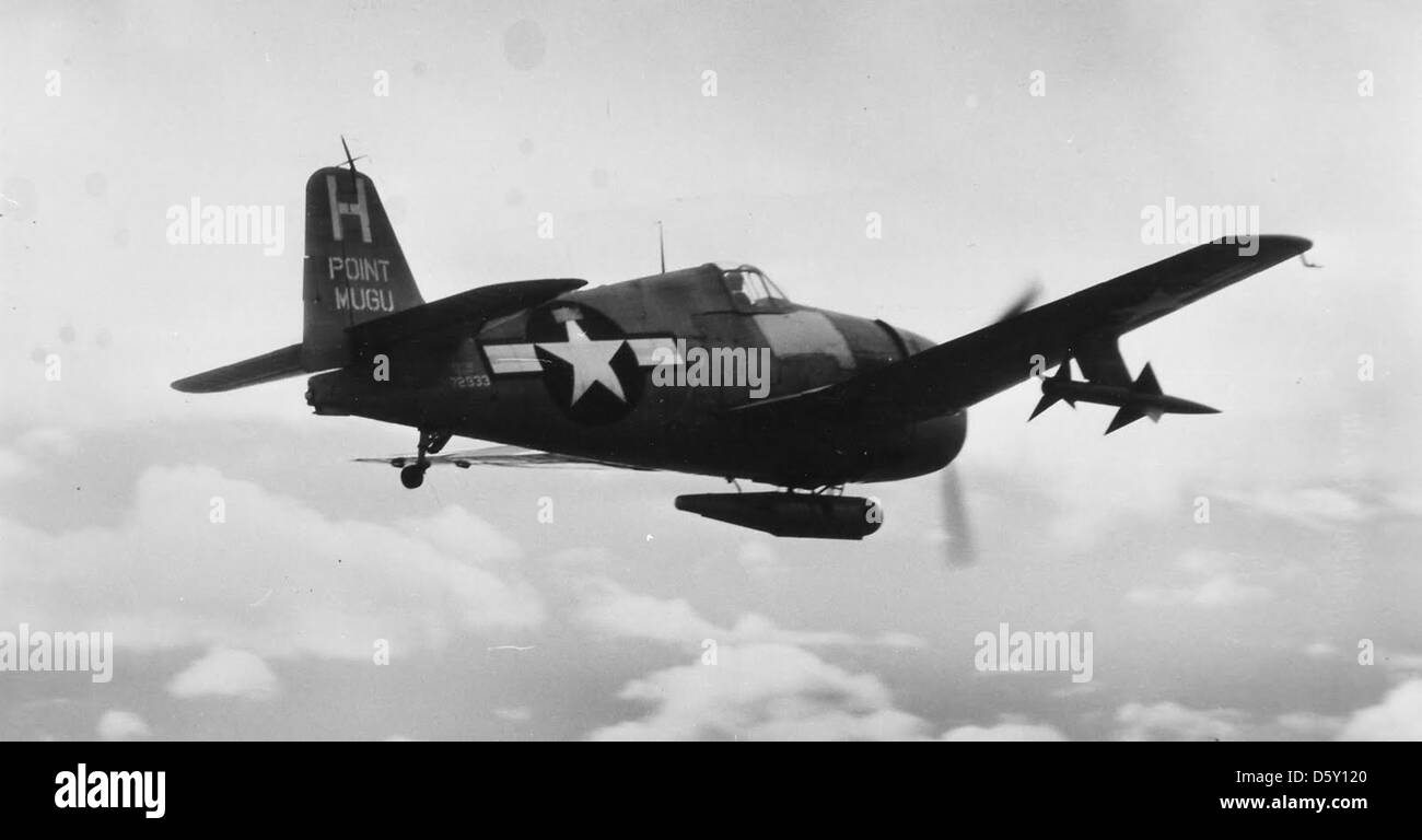 The Grumman F6F-5K Hellcat, a carrier-based fighter, is seen with an ...