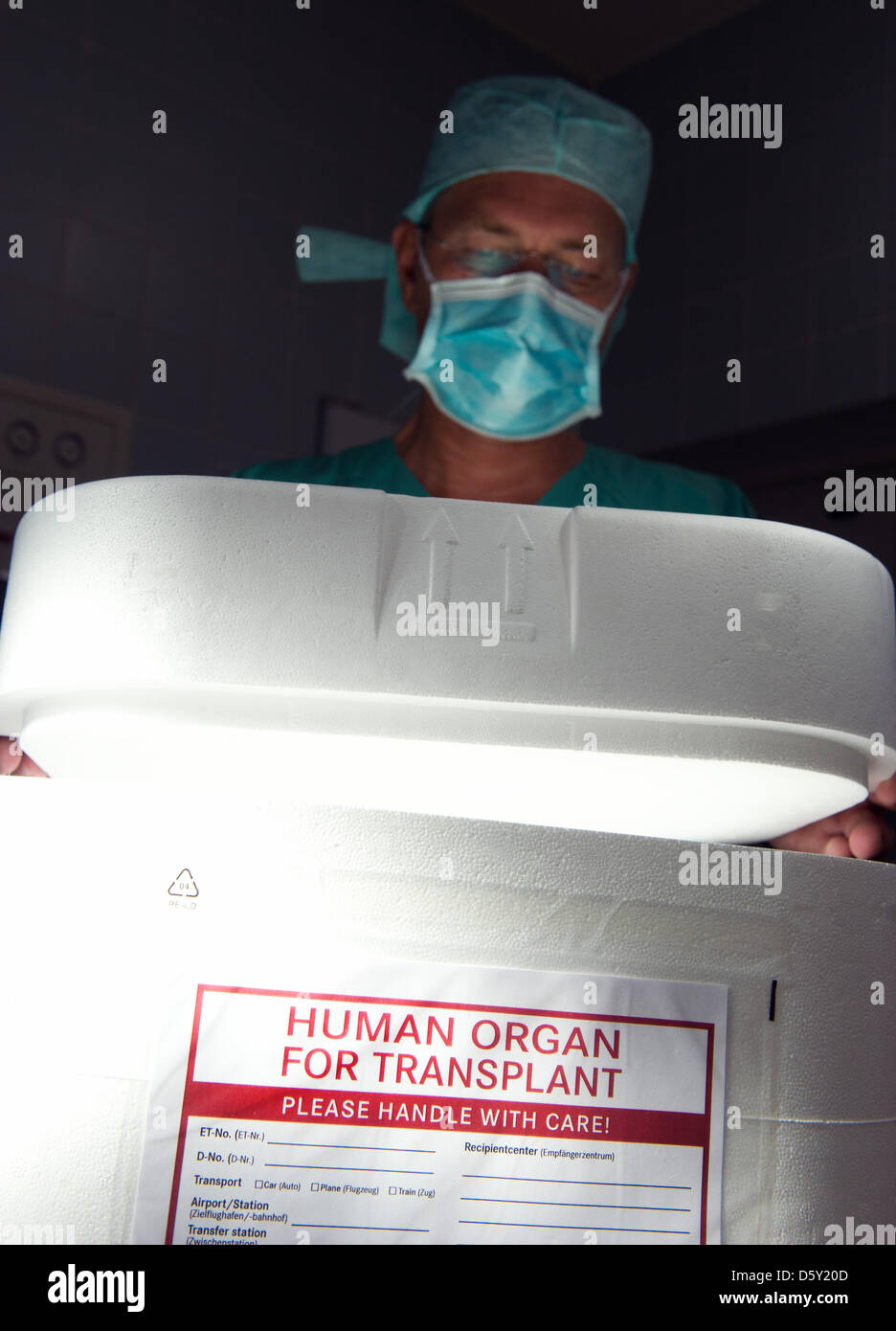 A styrofoam container for the transport of donated organs is pictured ...