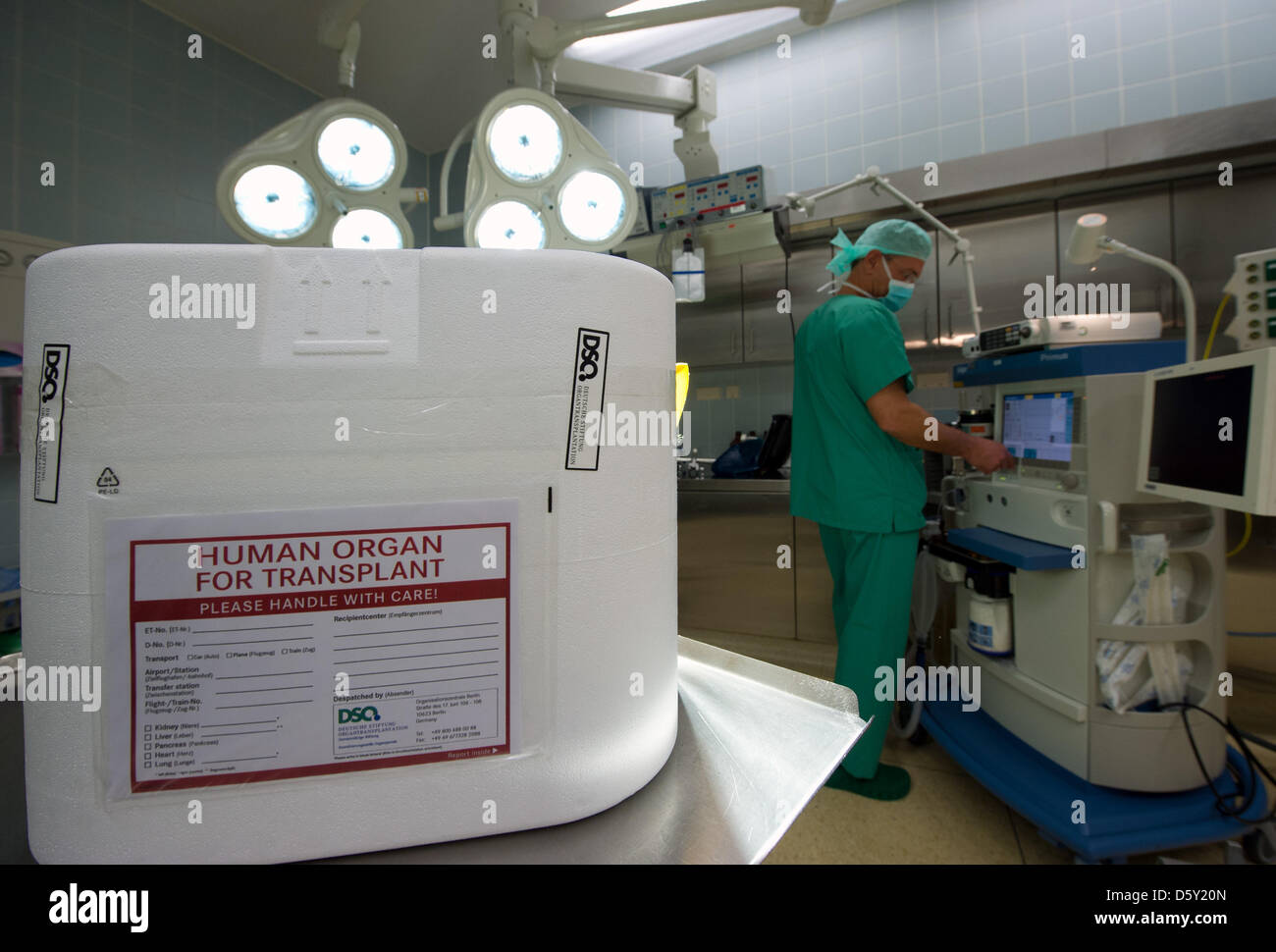 A styrofoam container for the transport of donated organs is pictured ...