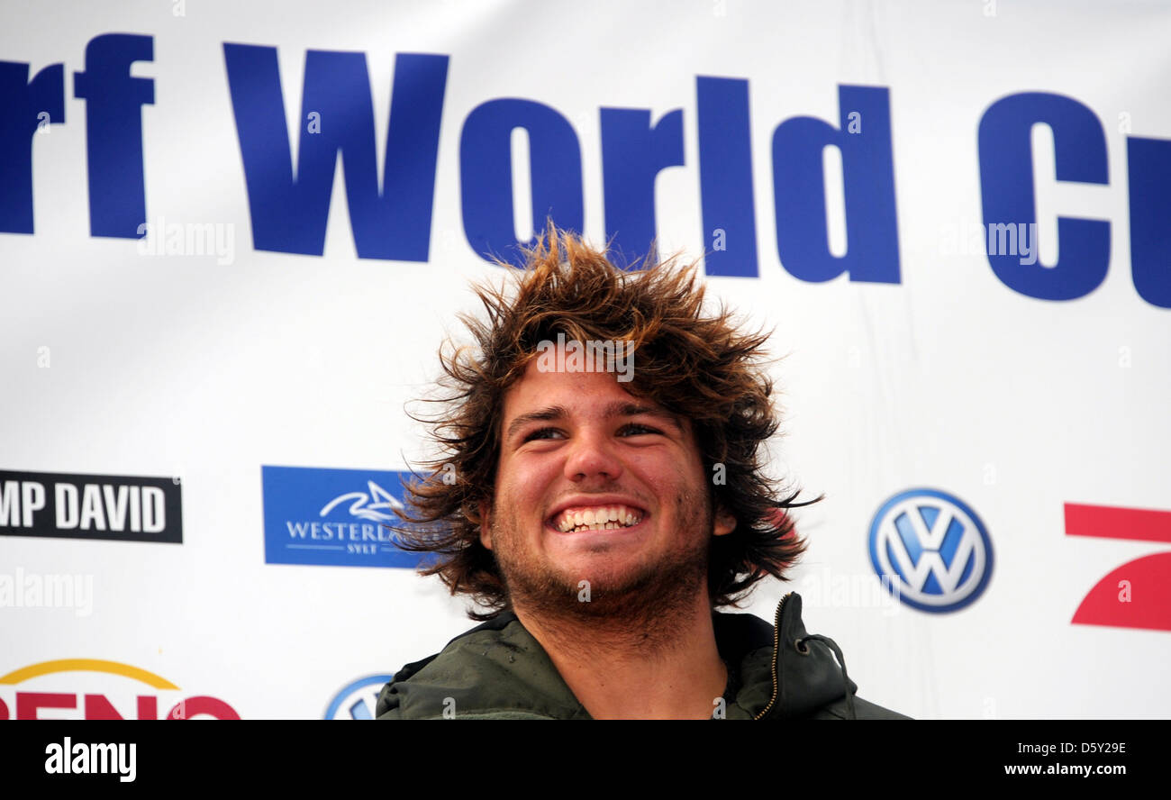 German windsurfer Philip Koester celebrates his Worldcup victory at the ...