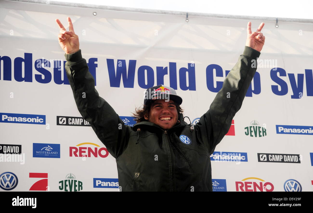 German windsurfer Philip Koester celebrates his Worldcup victory at the ...