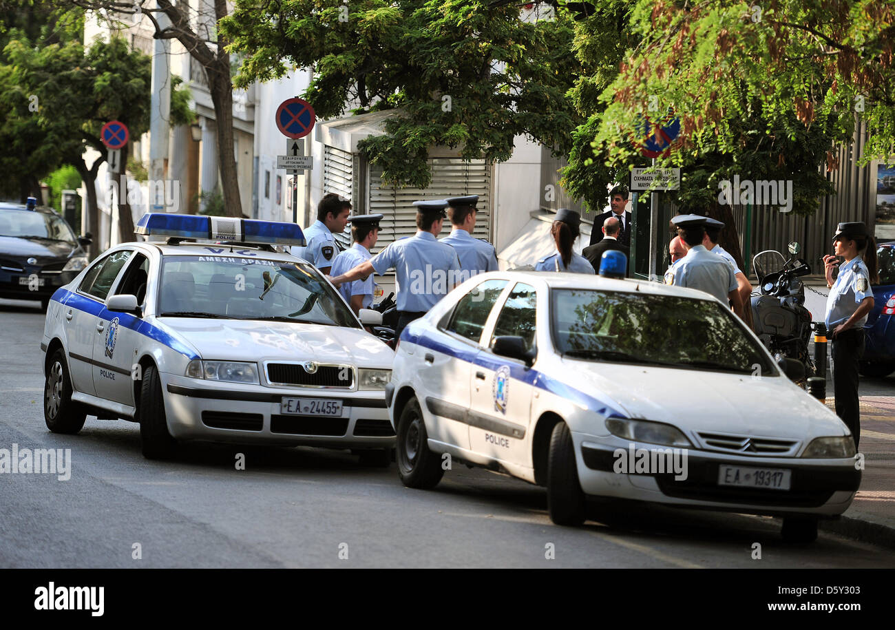 Police officers secure the German embassy in Athens, Greece, 09 October ...