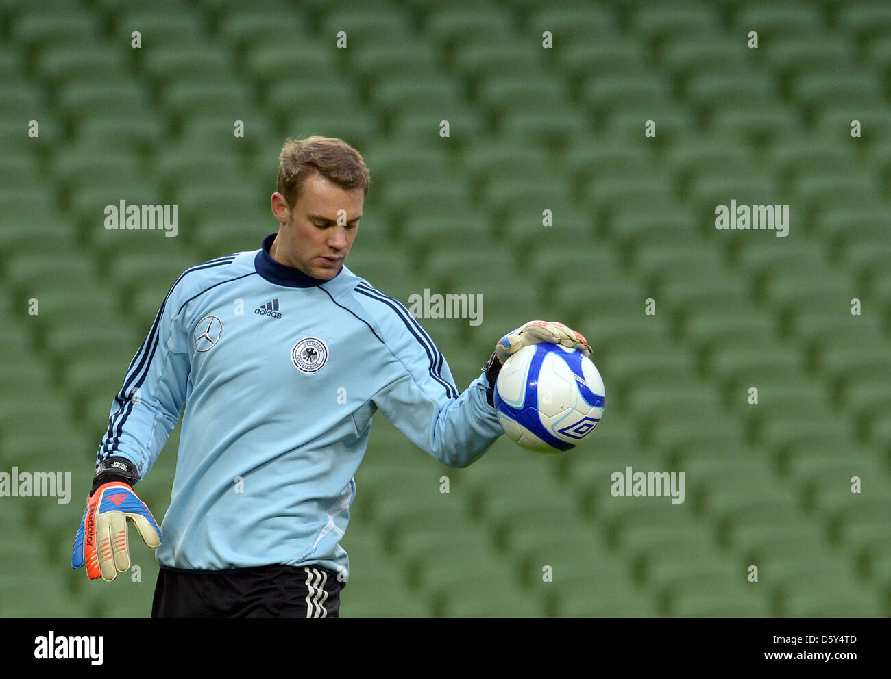 Germany's goalkeeper Manuel Neuer takes part in training at Aviva ...
