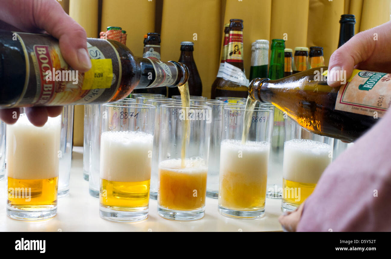 Beer stewards test different beers at the 9th European Beer Star in ...