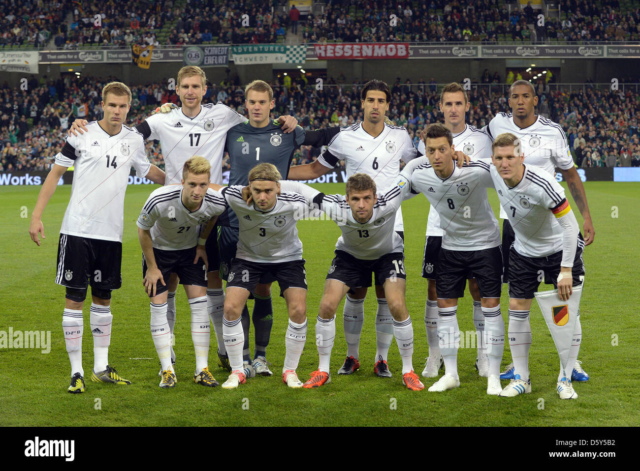Germany's team (back L-R) Holger Badstuber, Per Mertesacker, goalkeeper ...