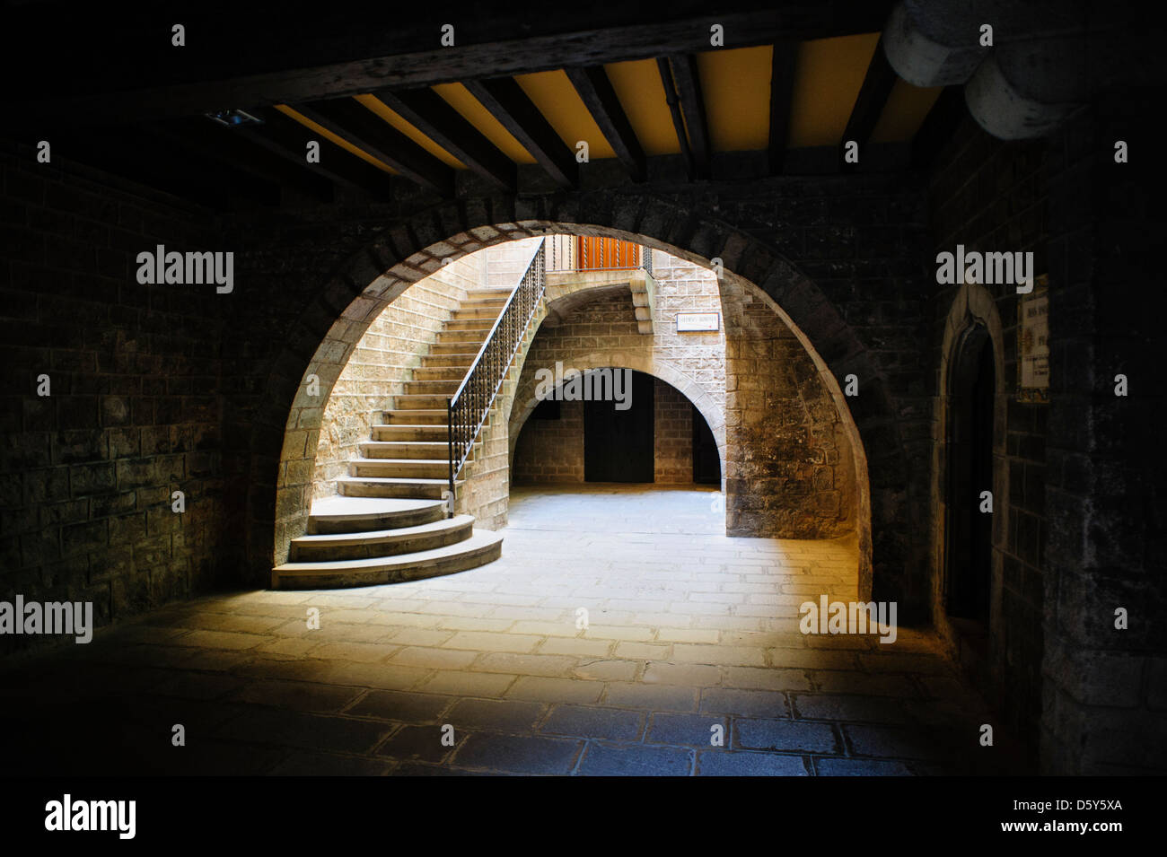 Gothic courtyard in the temple of Augustus, Barcelona, Spain Stock ...