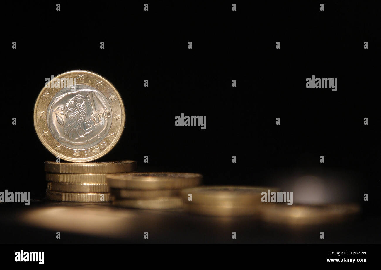 A Greek euro coin is set up in Halle/Saale, Germany, 23 September 2012 ...