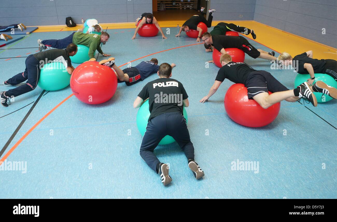 Police officers take part in an exercise class in Gera, Germany, 16 ...
