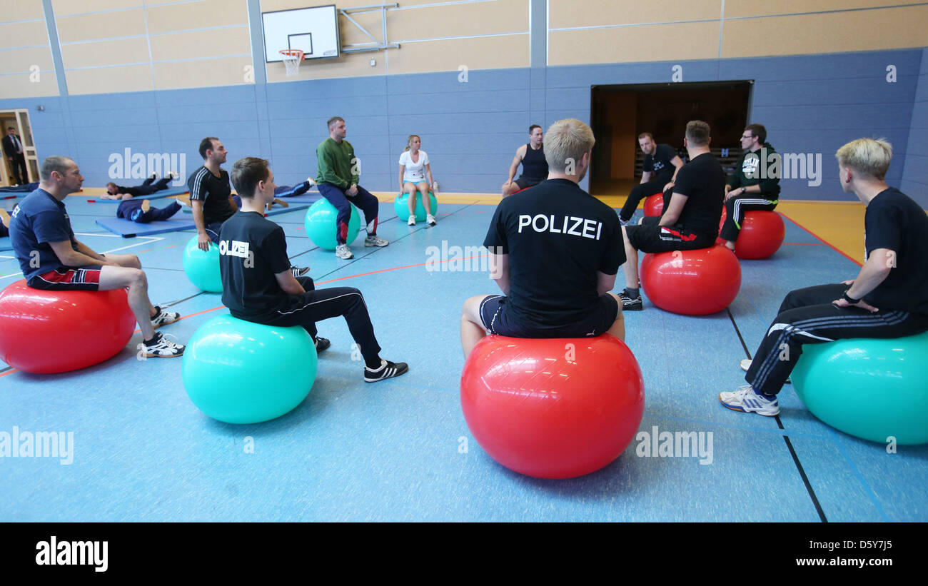 Police officers take part in an exercise class in Gera, Germany, 16 ...