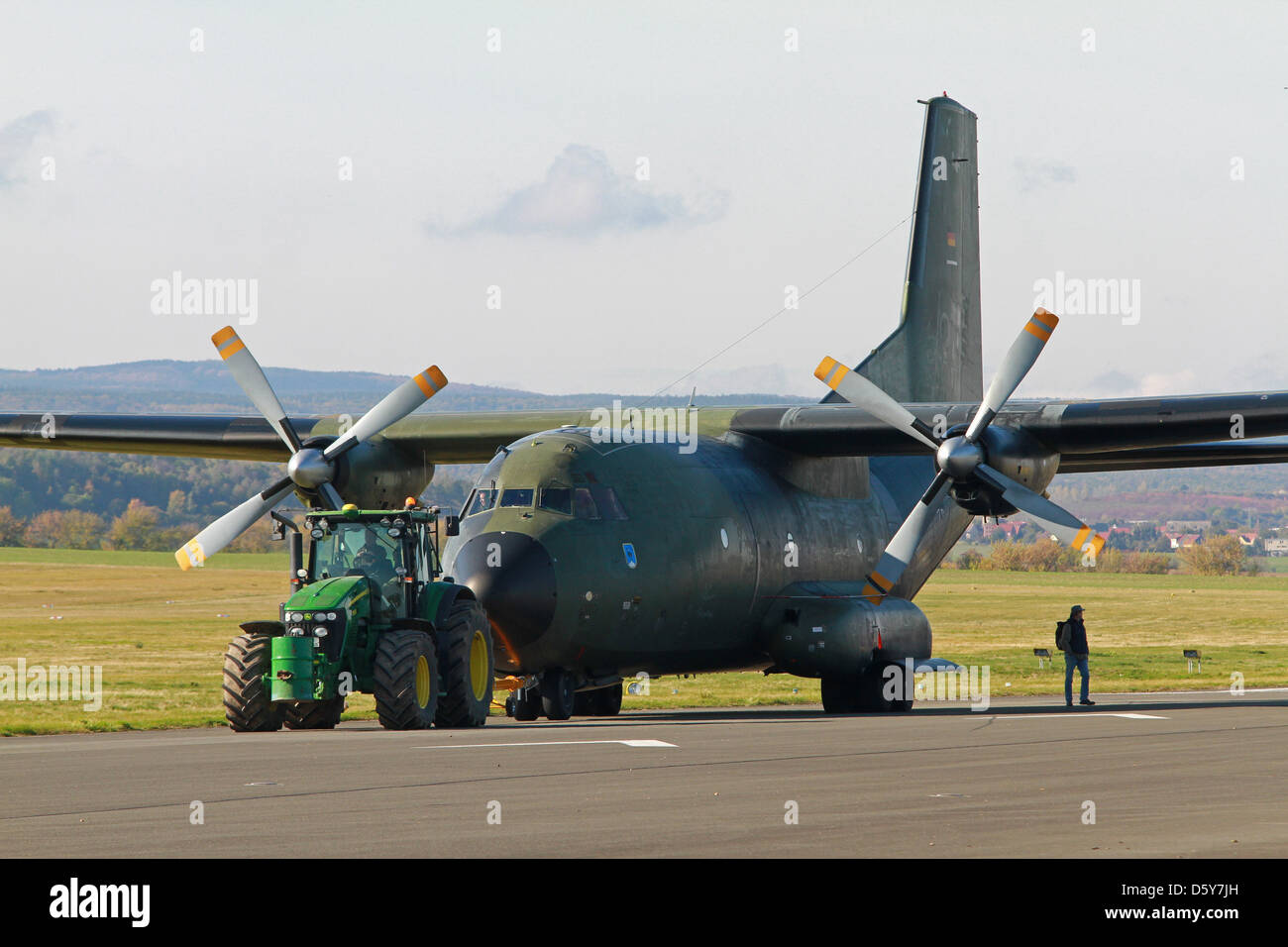A Transall C-160 military aircraft has arrived at the airfield in ...