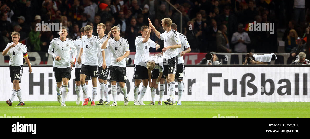 Germany's player celebrate a goal during the FIFA World Cup 2014 ...