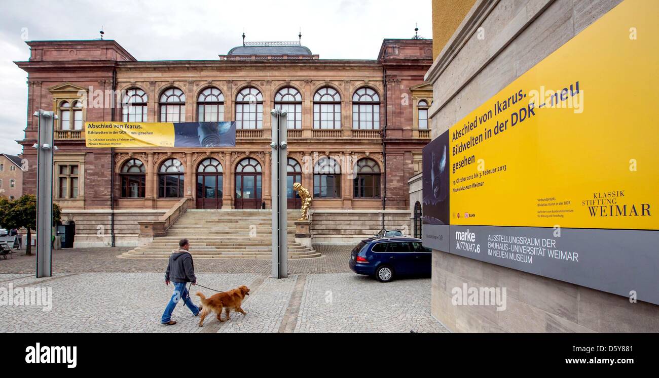A sign announces the exhibition 'Farewell to Icarus, Images in the GDR ...
