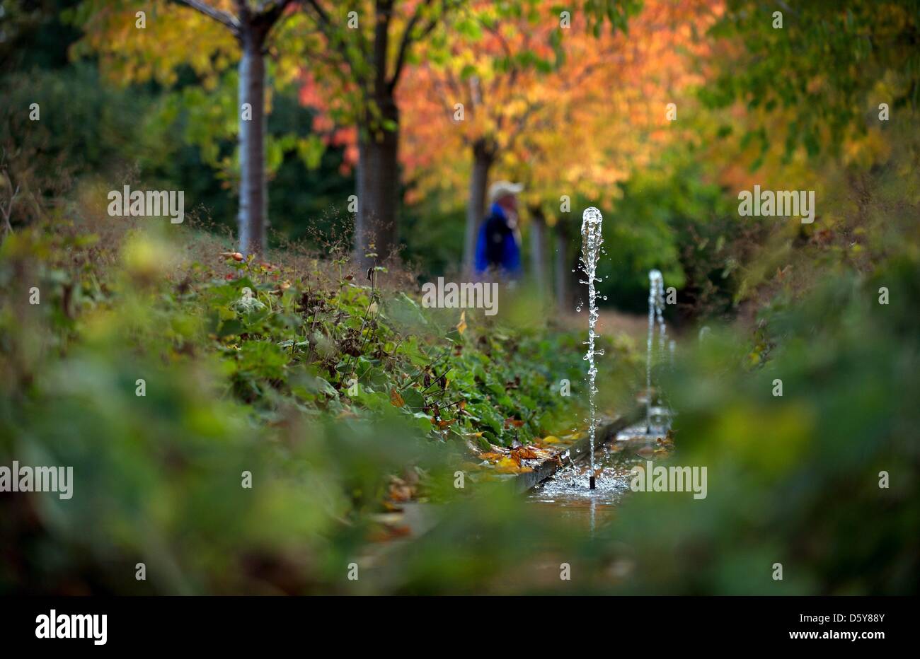 Water runs in a landscaped streamlet in the gardens of Salem Castle in ...