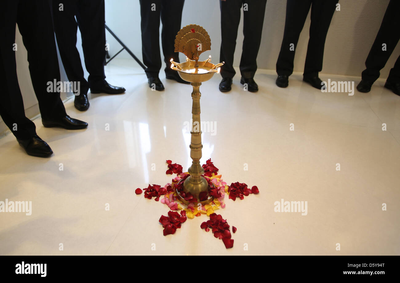 Candles are lit up during the 'Diya-Ceremony' (Light ceremony) as an ...