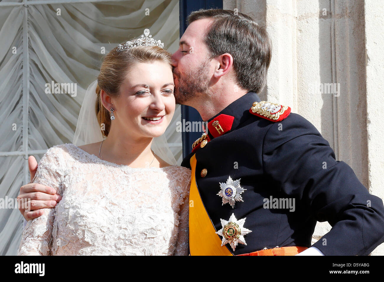 Hereditary Grand Duke of Luxembourg and Hereditary Grand Duchess Stéphanie on the balcony of the ...