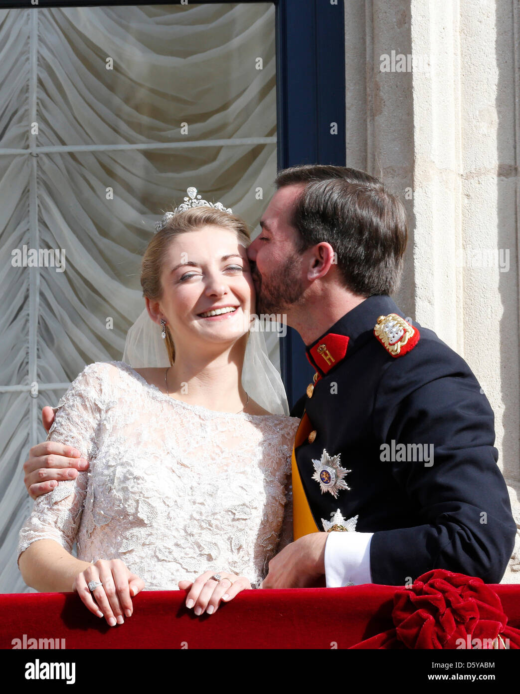 Hereditary Grand Duke of Luxembourg and Hereditary Grand Duchess Stéphanie on the balcony of the ...