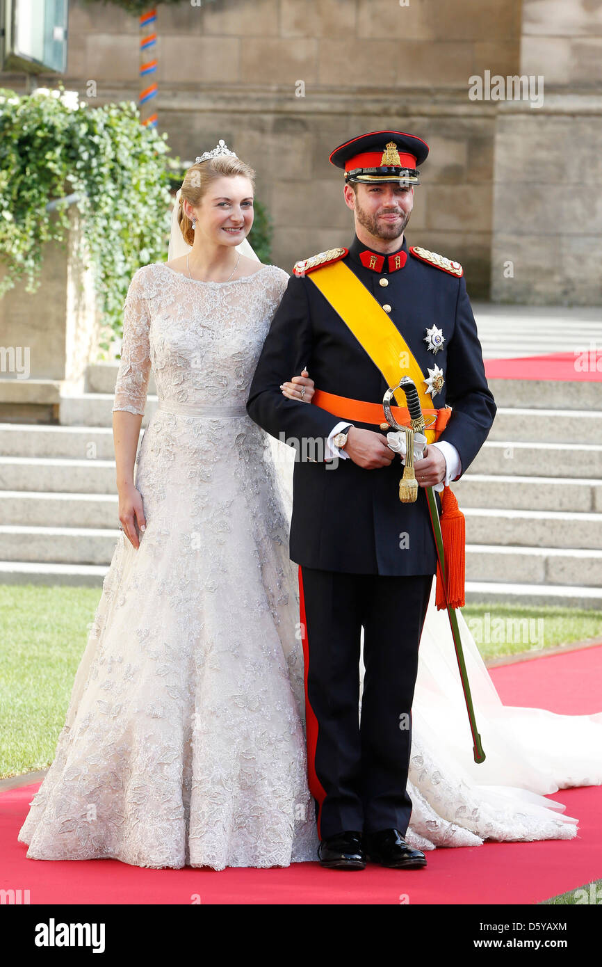 Hereditary Grand Duke of Luxembourg and Hereditary Grand Duchess Stéphanie leaving the Cathedral ...