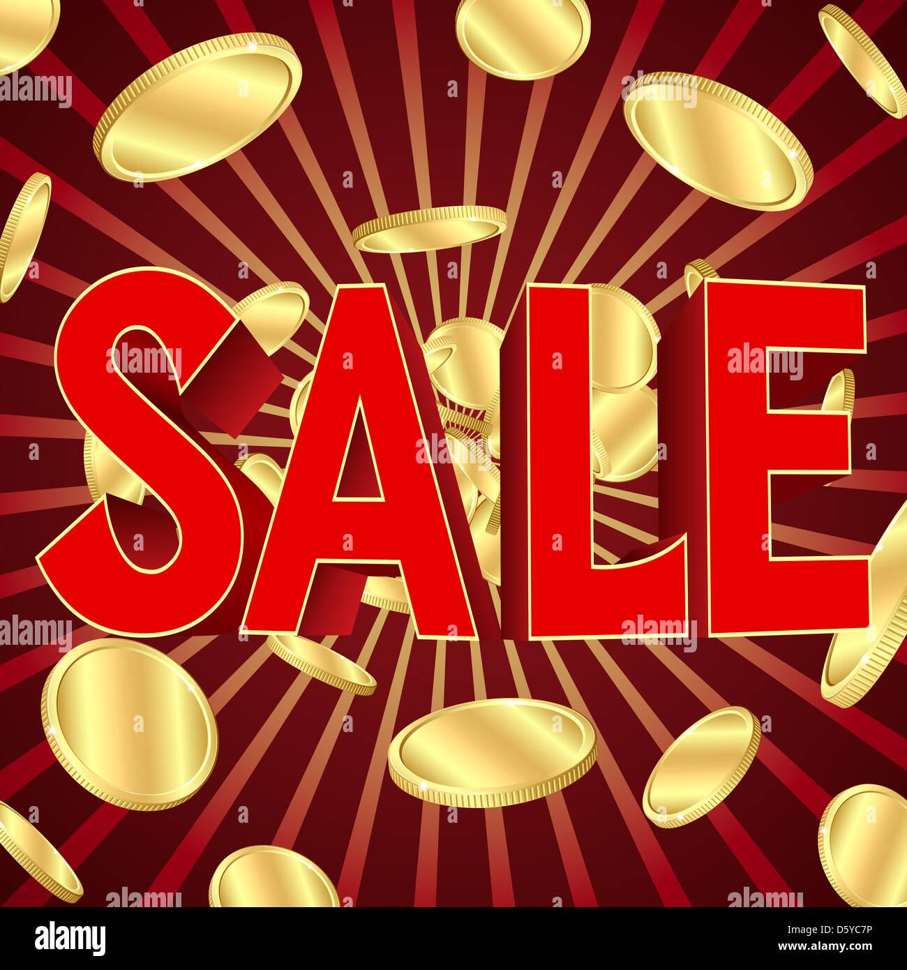 Sale poster with gold coins Stock Photo - Alamy