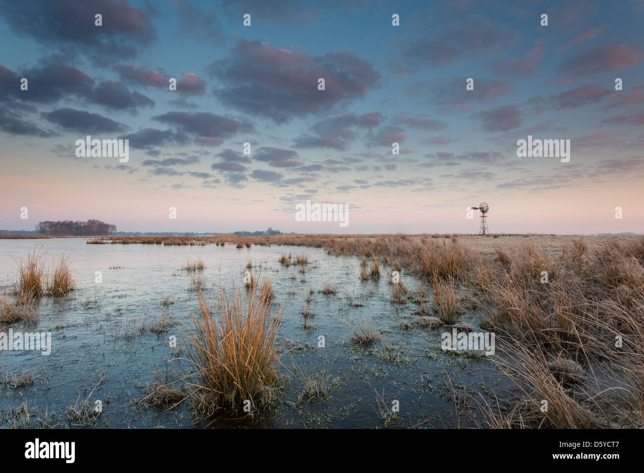 Clouds over marsh landscape at Kolham Netherlands with windmill Stock ...
