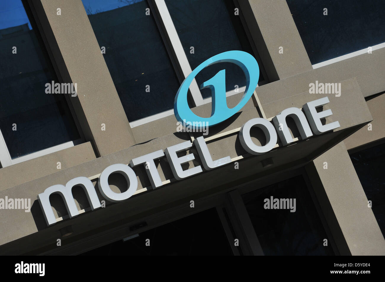 The logo of the hotel chain Motel One is pictured at one of the company ...