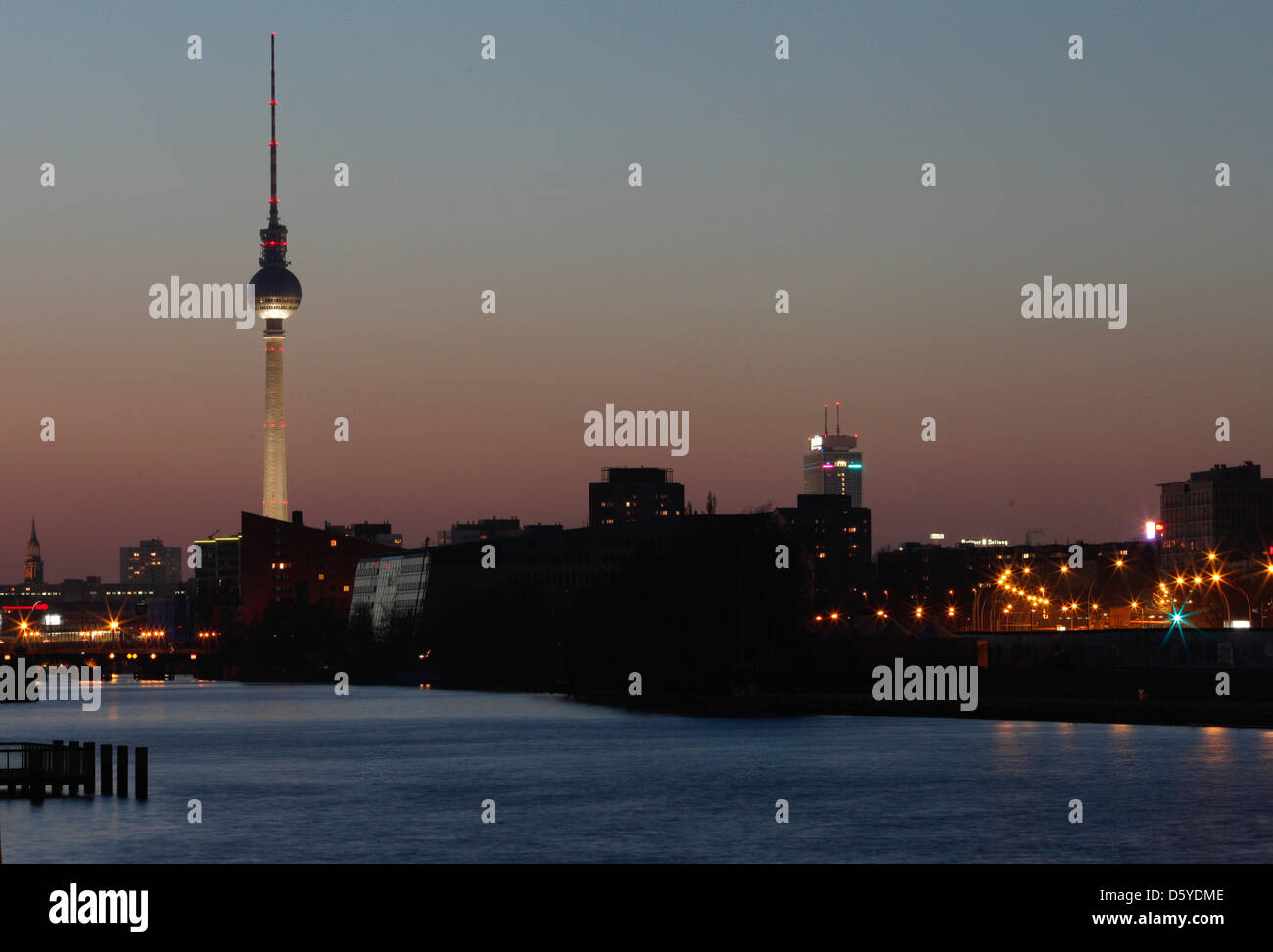 The lit up TV Tower by night in Berlin, Germany, 25 March 2012. Photo ...