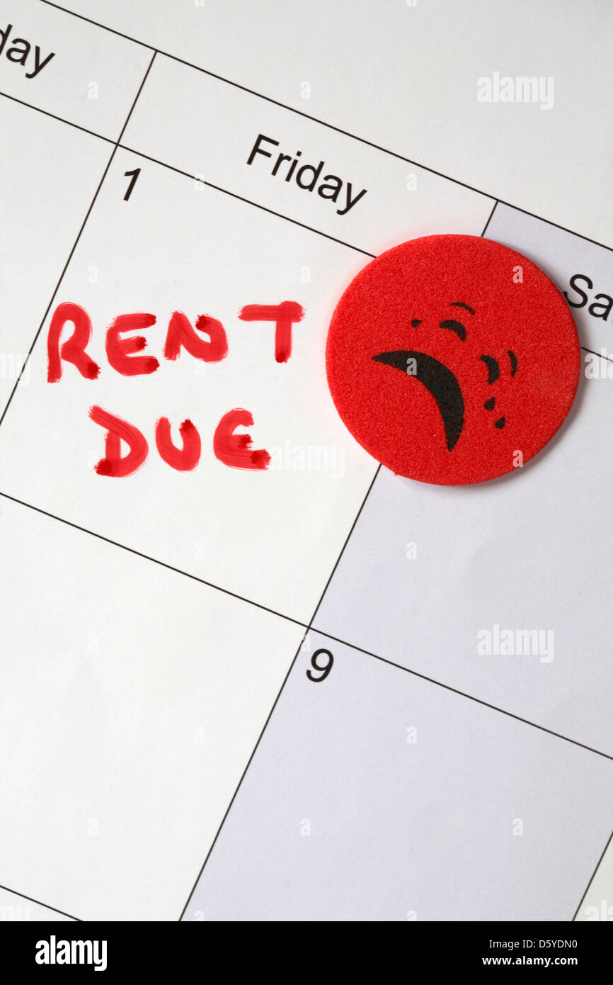 1st of the month and rent due with red sticker crying face on calendar ...