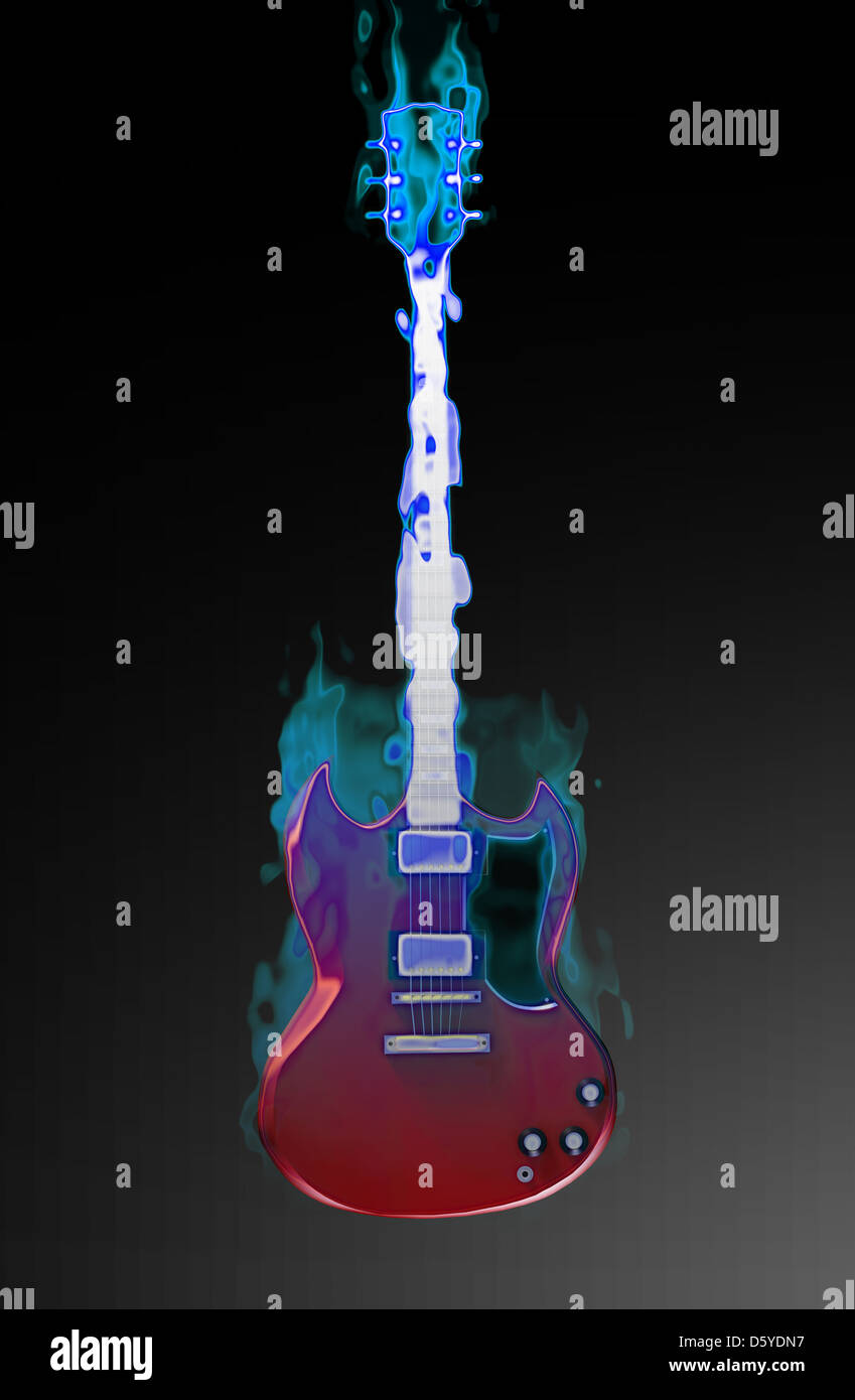 Flaming Guitar with a Supernatural Burning Fire Stock Photo - Alamy