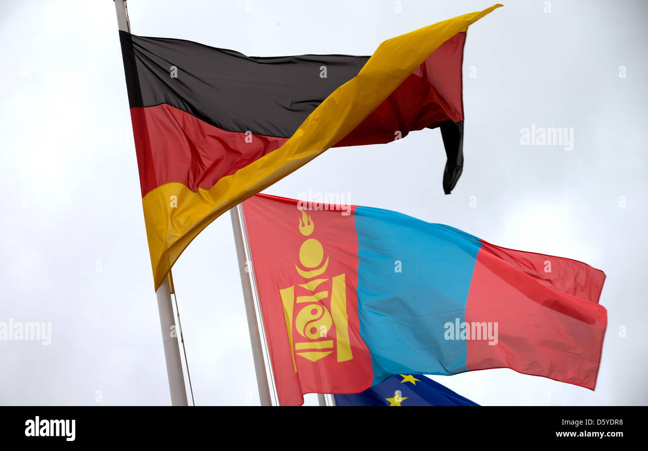 Flags of Mongolia and Germany wave in front of Bellevue Palace in ...