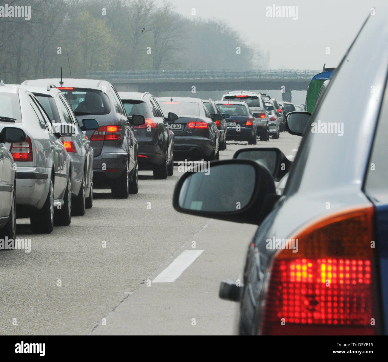 There is a high volume of traffic on Autobahn 5 with traffic jams in ...