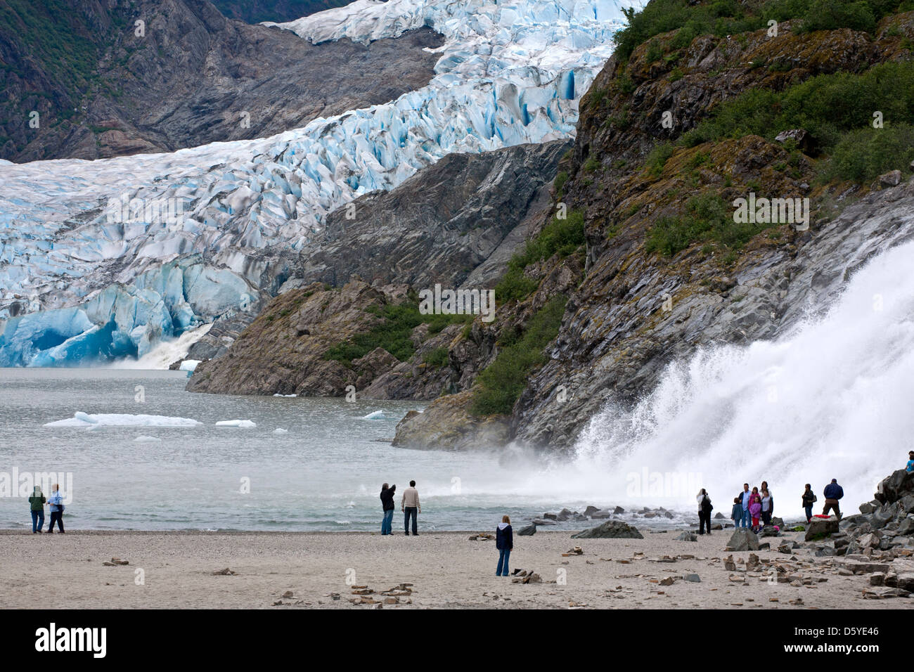 Mendenhall glacier and Nugget Falls. Juneau. Alaska. USA Stock Photo ...