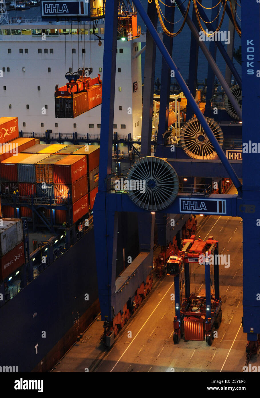 A container ship is unloaded at the Container Terminal Burchardkai (CTB ...