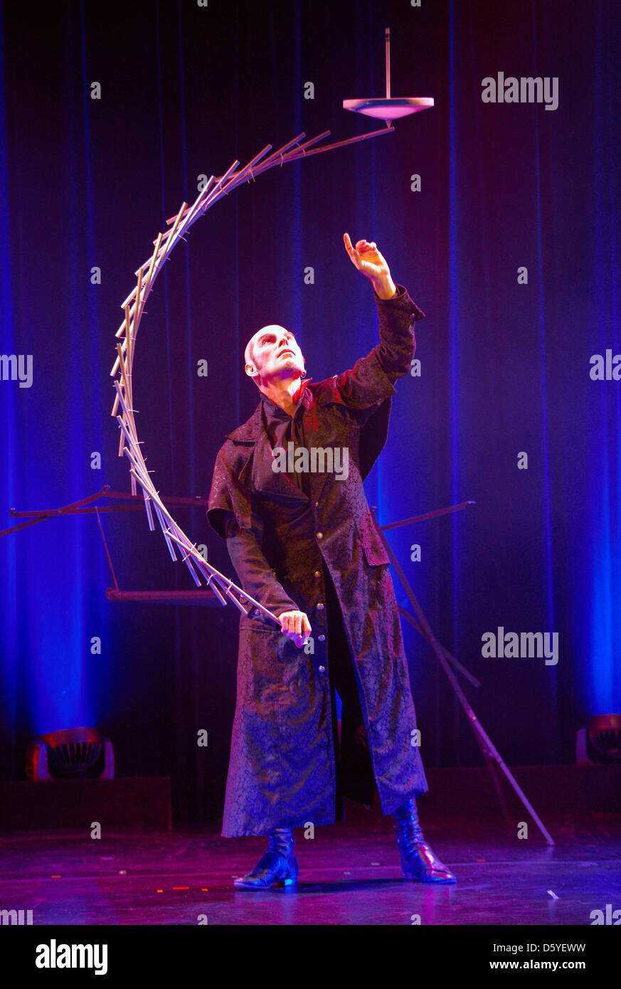 Whirligig artist Jochen Schell performs on stage during the photo rehearsal at Hansa Theatre in ...