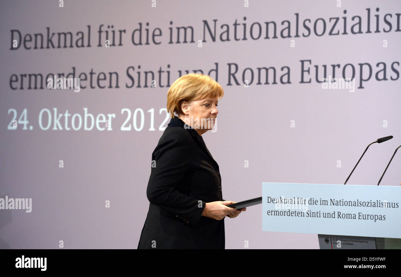 German Chancellor Angela Merkel delivers a speech during the ...