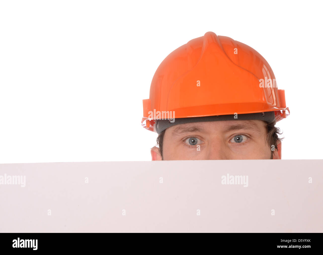 Construction worker with a board Stock Photo - Alamy