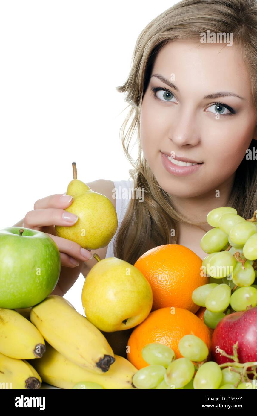 Beautiful girl with fruit and vegetables Stock Photo - Alamy