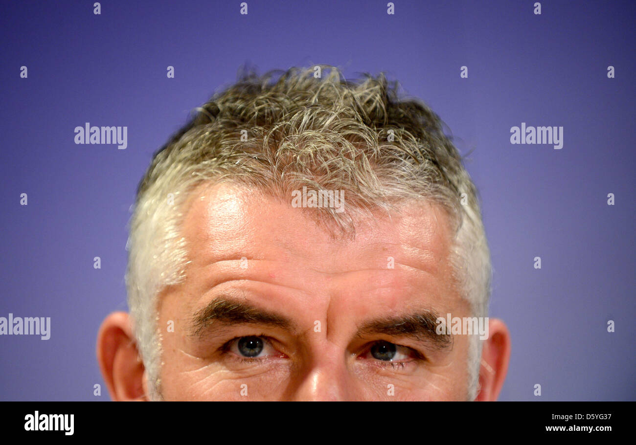 Hannover's head coach Mirko Slomka speaks at a press conference on the ...