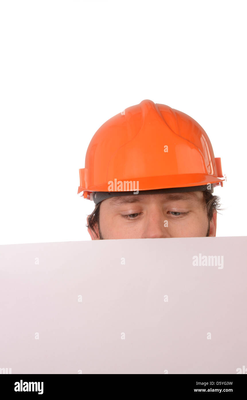 Construction worker with a board Stock Photo - Alamy