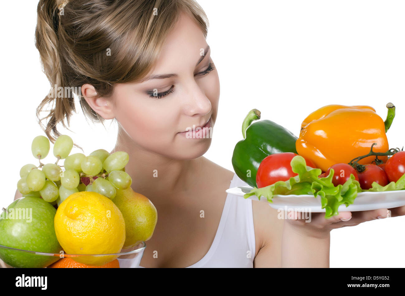 Beautiful girl with fruit and vegetables Stock Photo - Alamy
