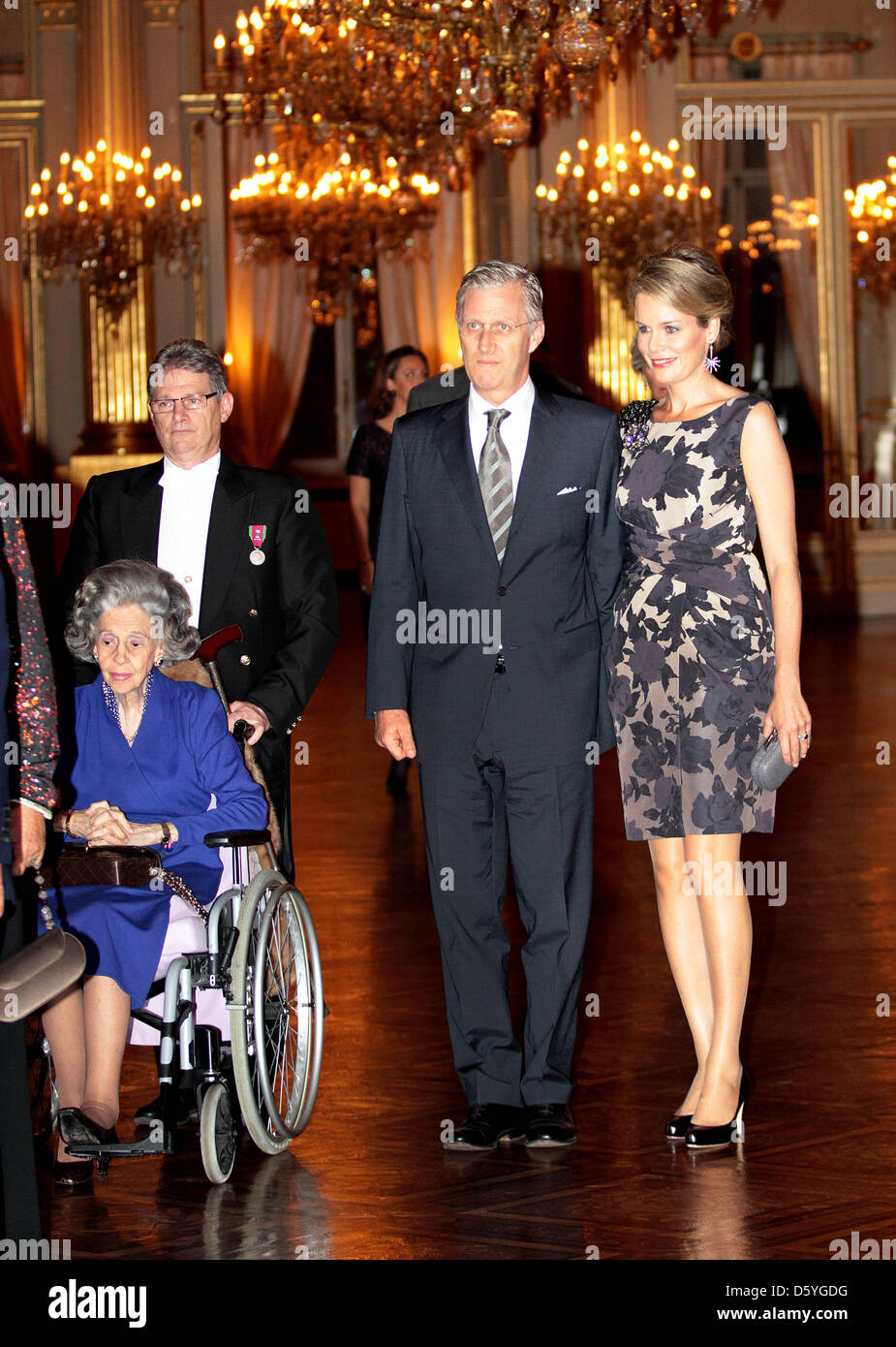 Queen Fabiola (L-R), Crown Princess Mathilde and Crown Prince Philippe ...