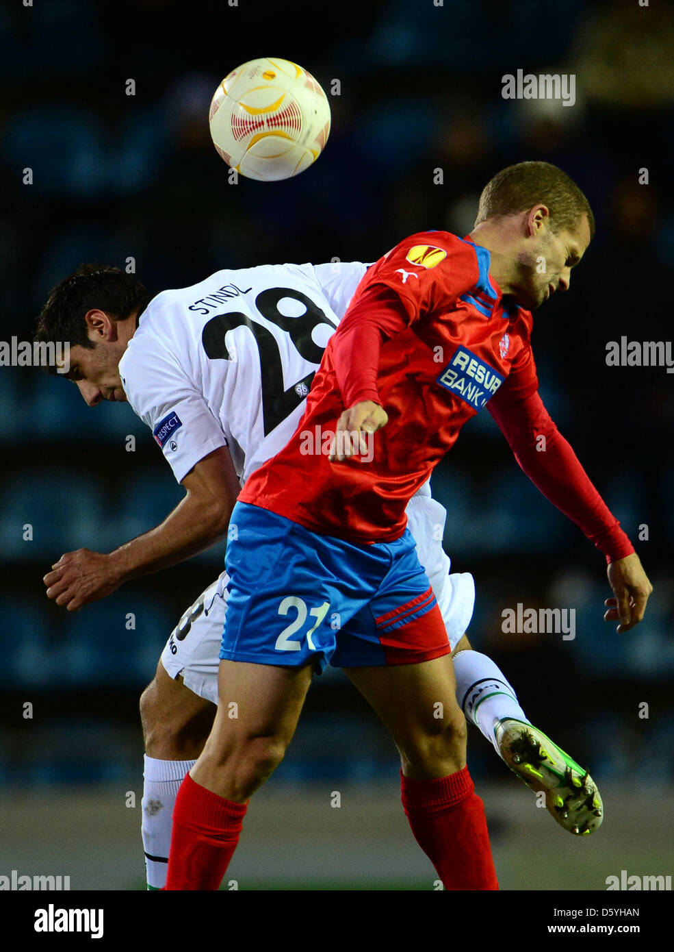 Hanover's Lars Stindl (L) and Helsingborg's Christoffer Andersson fight for the ball during ...