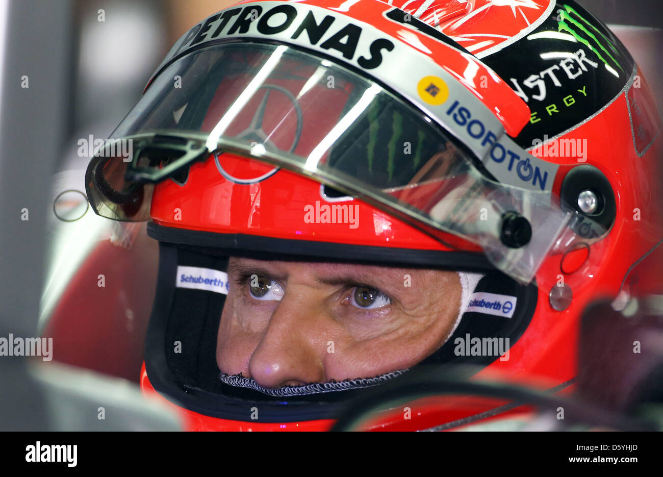 German Formula One driver Michael Schumacher of Mercedes AMG sits in ...