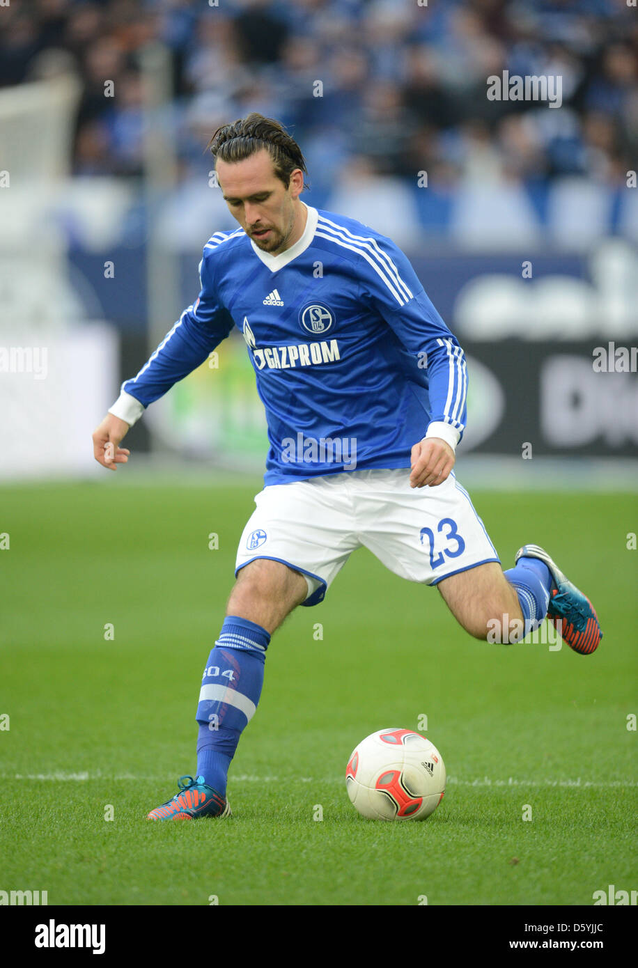 Schalke's Christian Fuchs kicks the ball during the German Bundesliga ...