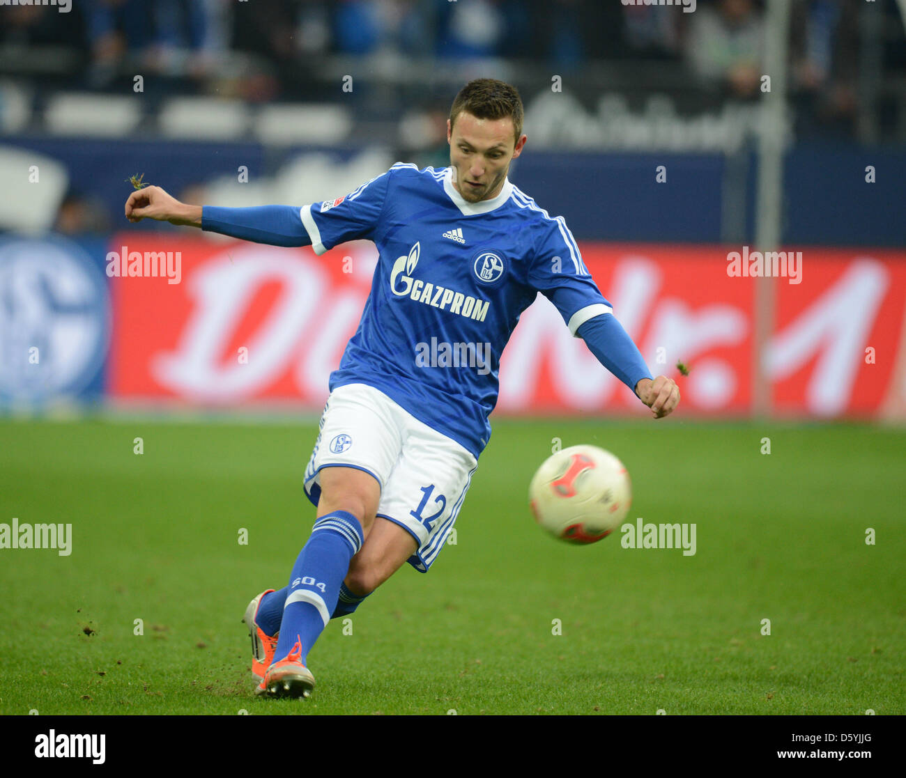 Schalke's Marco Hoeger kicks the ball during the German Bundesliga ...