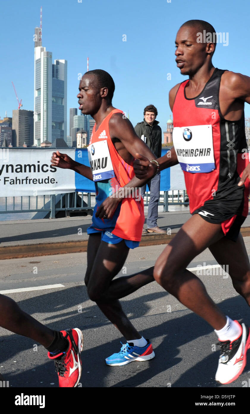 Patrick Makau of Kenya (L) in action next to compatriot Victor ...