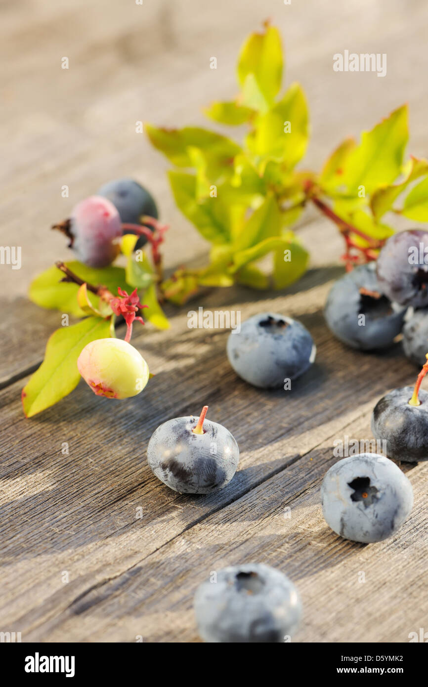 Blueberry on wooden table Stock Photo - Alamy
