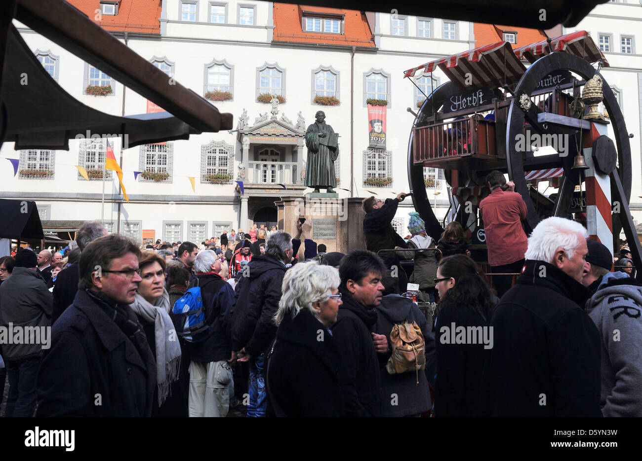 People celebrate Reformation Day in front of the Martin Luther statue ...