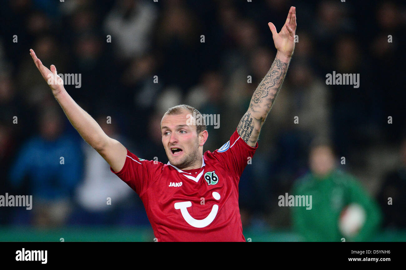 Hanover's Konstantin Rausch gestures during the German DFB Cup 2nd ...