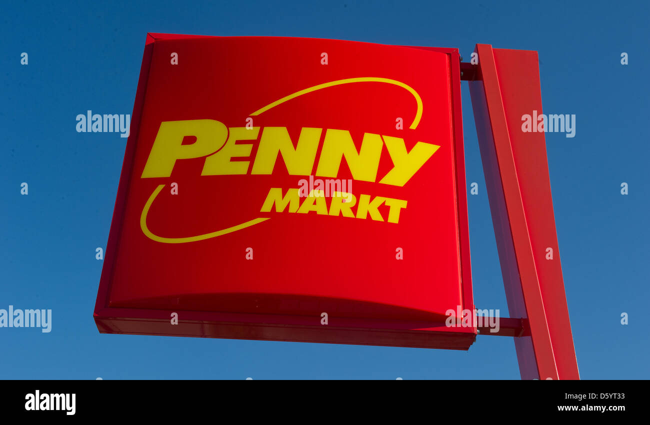 A red sign features the logo of German supermarket discounter Penny in ...